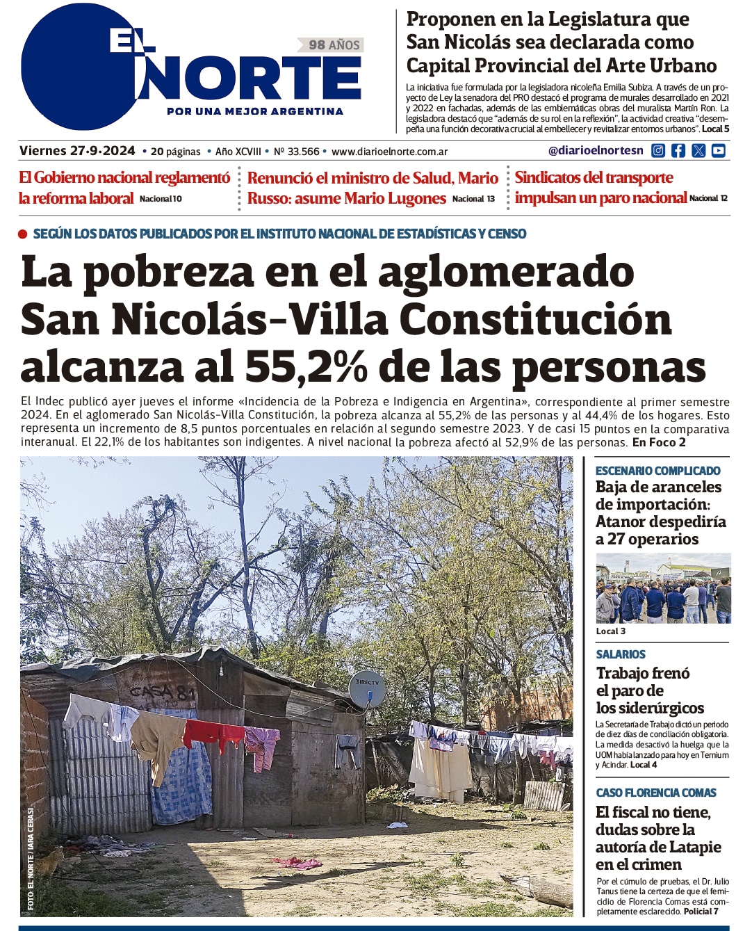 Diario EL NORTE –edición digital- viernes 27 de septiembre 2024 ...